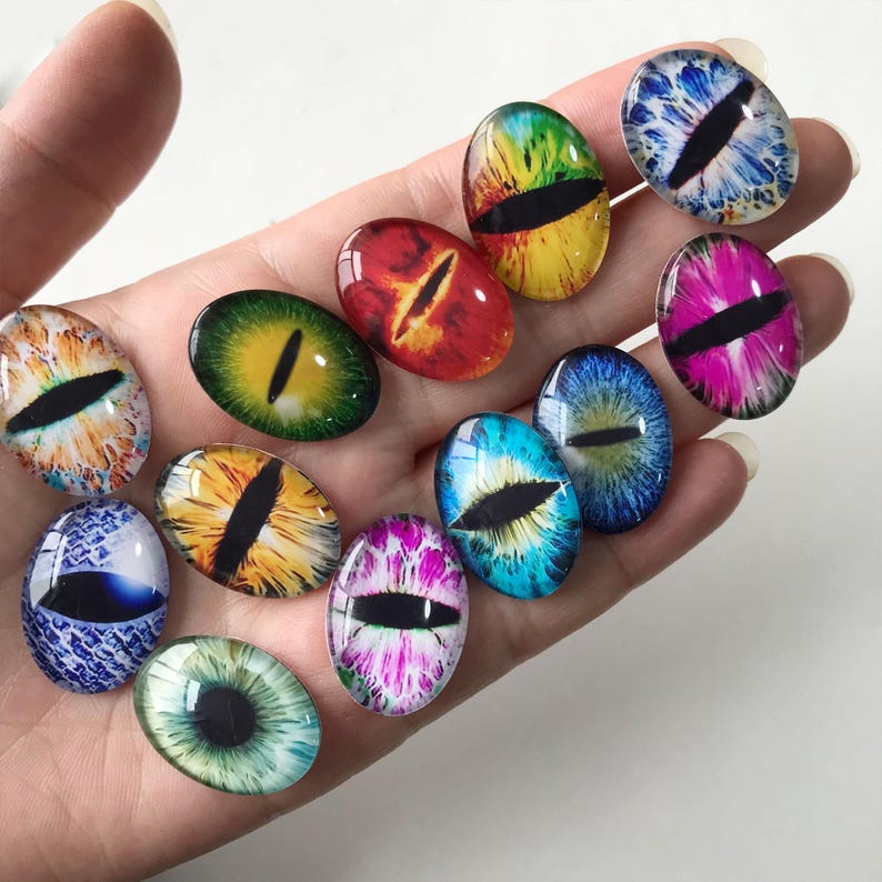 Dragon Eyes Oval Cabochon, Handmade Vertical Pupils Glass Dome, 10x14 ...