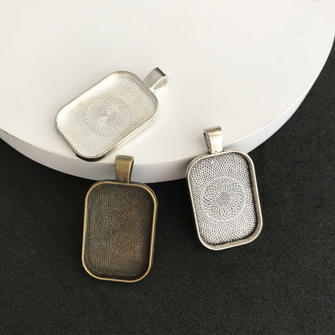 10pcs- 20x30mm Rectangle Pendant Trays, Glass Cabochon Blanks Base ...
