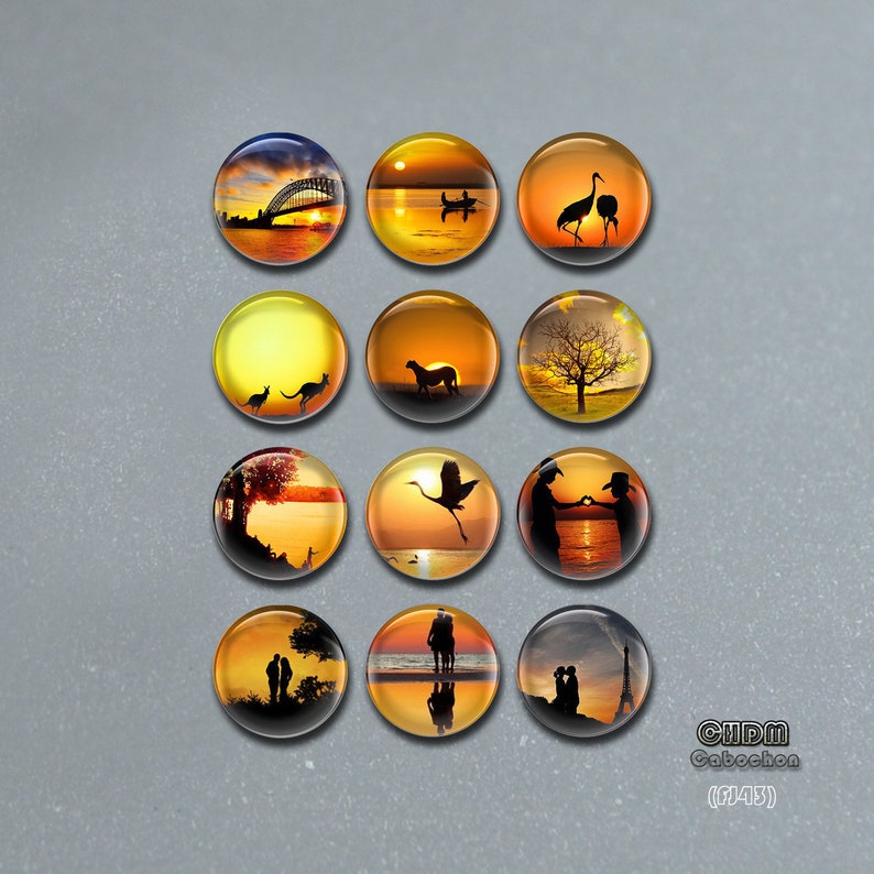 Sunset Cabochon, Animal Silhouette Image Glass Dome, 10mm 12mm 14mm ...