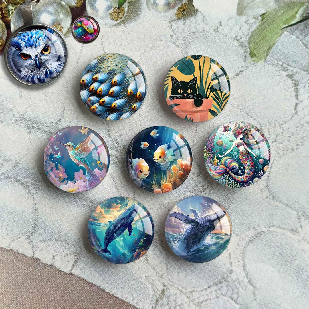 Whale Cabochon,mermaid Image Glass Dome, Handmade Fish Picture Cameo ...
