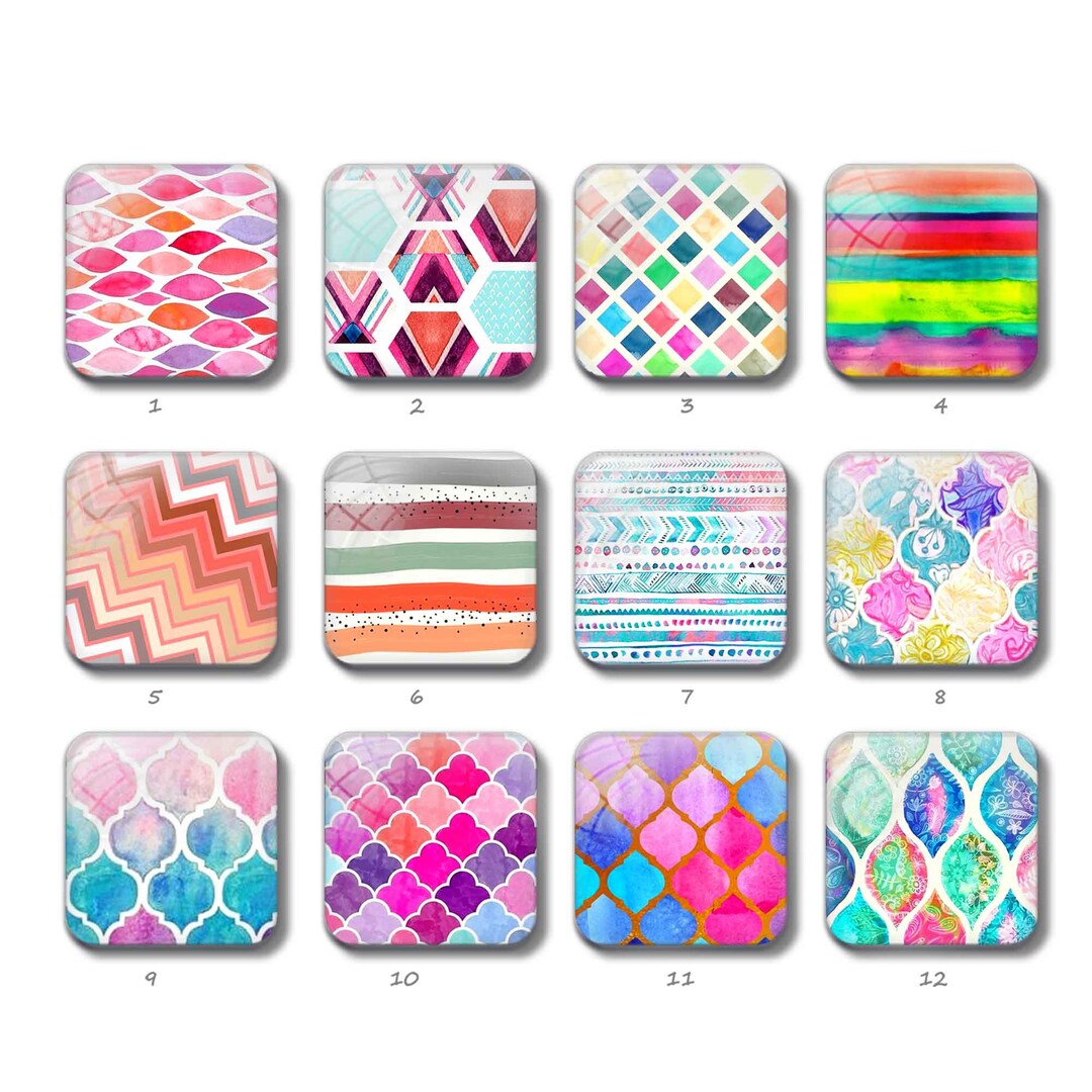 Colorful Grid Square Cabochon,stripes Image Flat Square Glass Dome ...