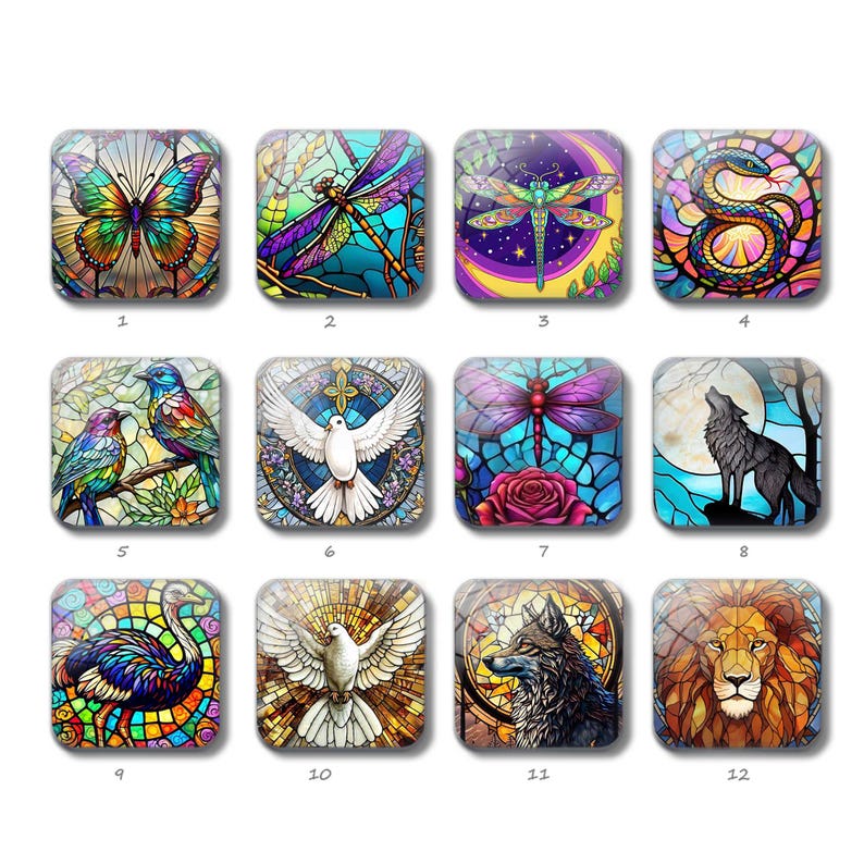 Floral Square Cabochon,handmade Image Flat Square Glass Dome , 10mm ...