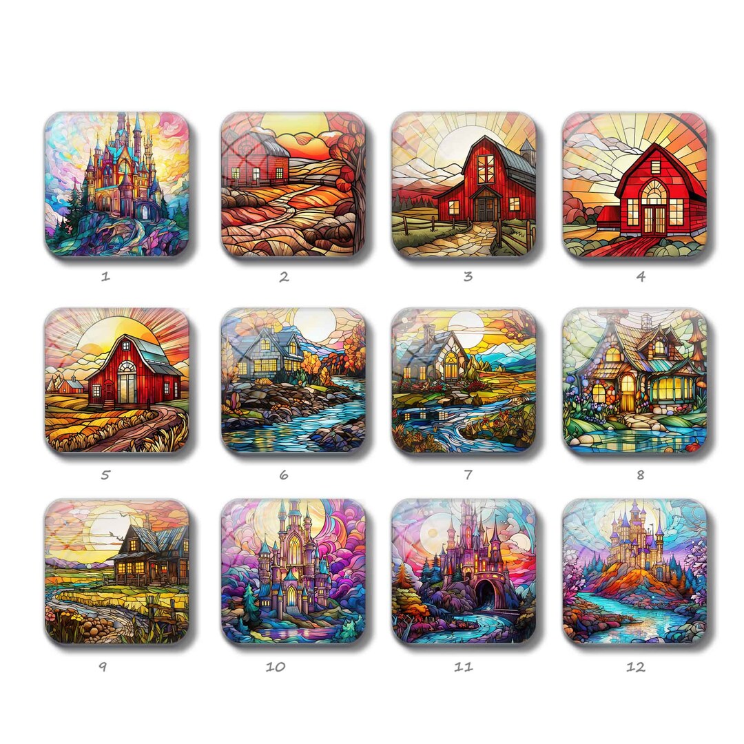 Stained Glass Square Cabochon,carbin Image Flat Square Glass Dome ...