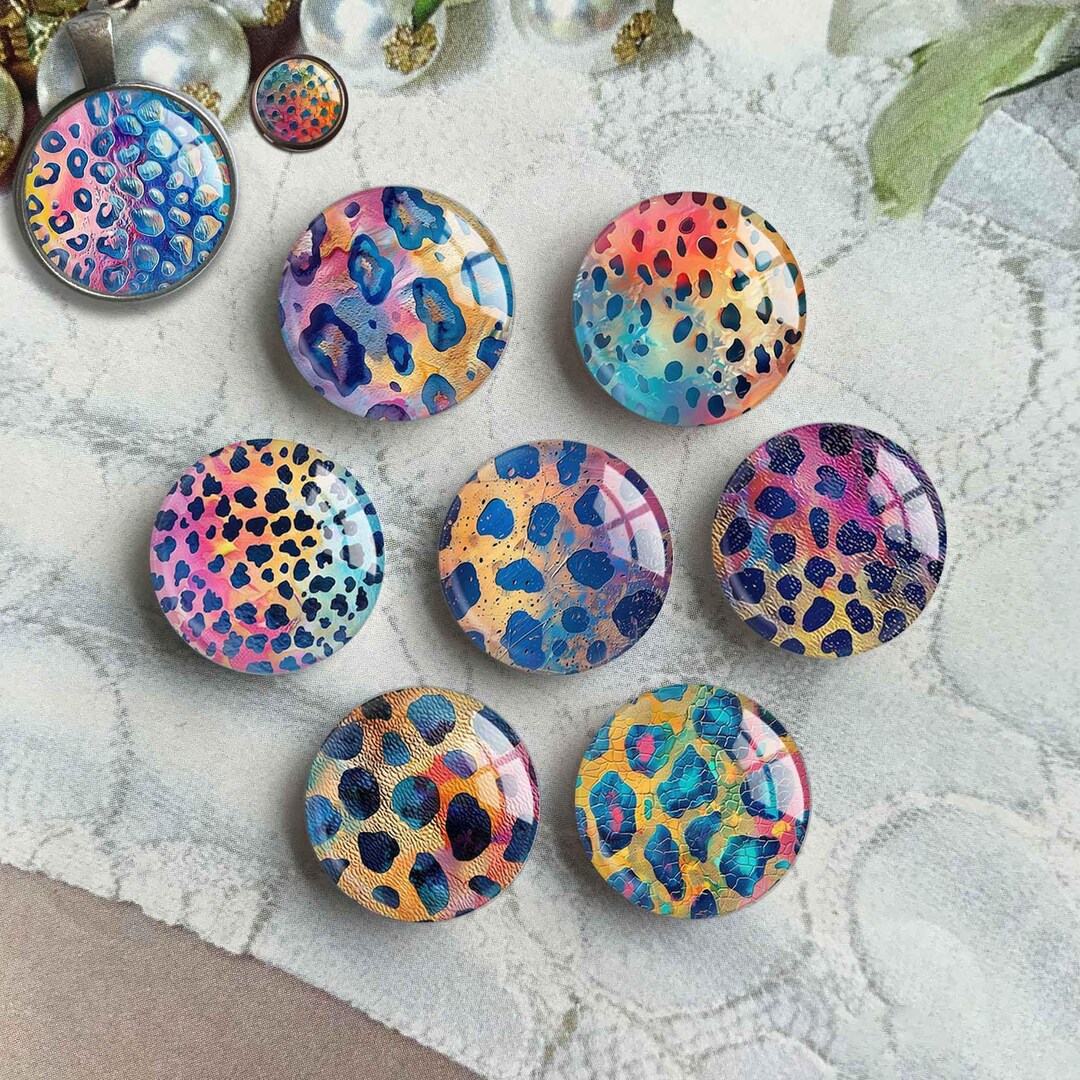 Rainbow Leopard Cabochon,animal Print Image Glass Dome, Handmade ...