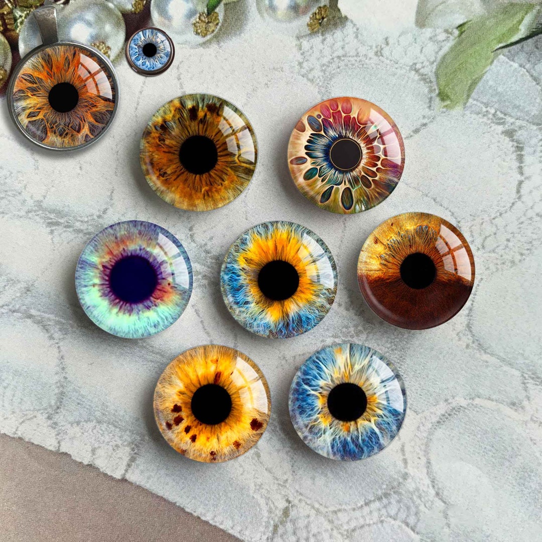 Eyes Cabochon, Doll Eyeball Image Glass Dome, 14mm Blythe Eye Cameo ...