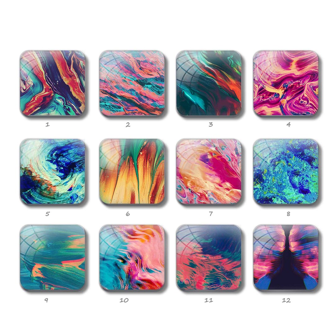 Watercolor Square Cabochon,handmade Image Flat Square Glass Dome , 10mm ...