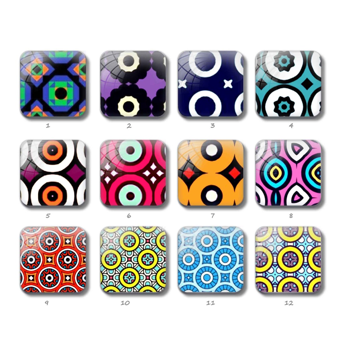 Dots Square Cabochon,handmade Image Flat Square Glass Dome , 10mm 12mm ...