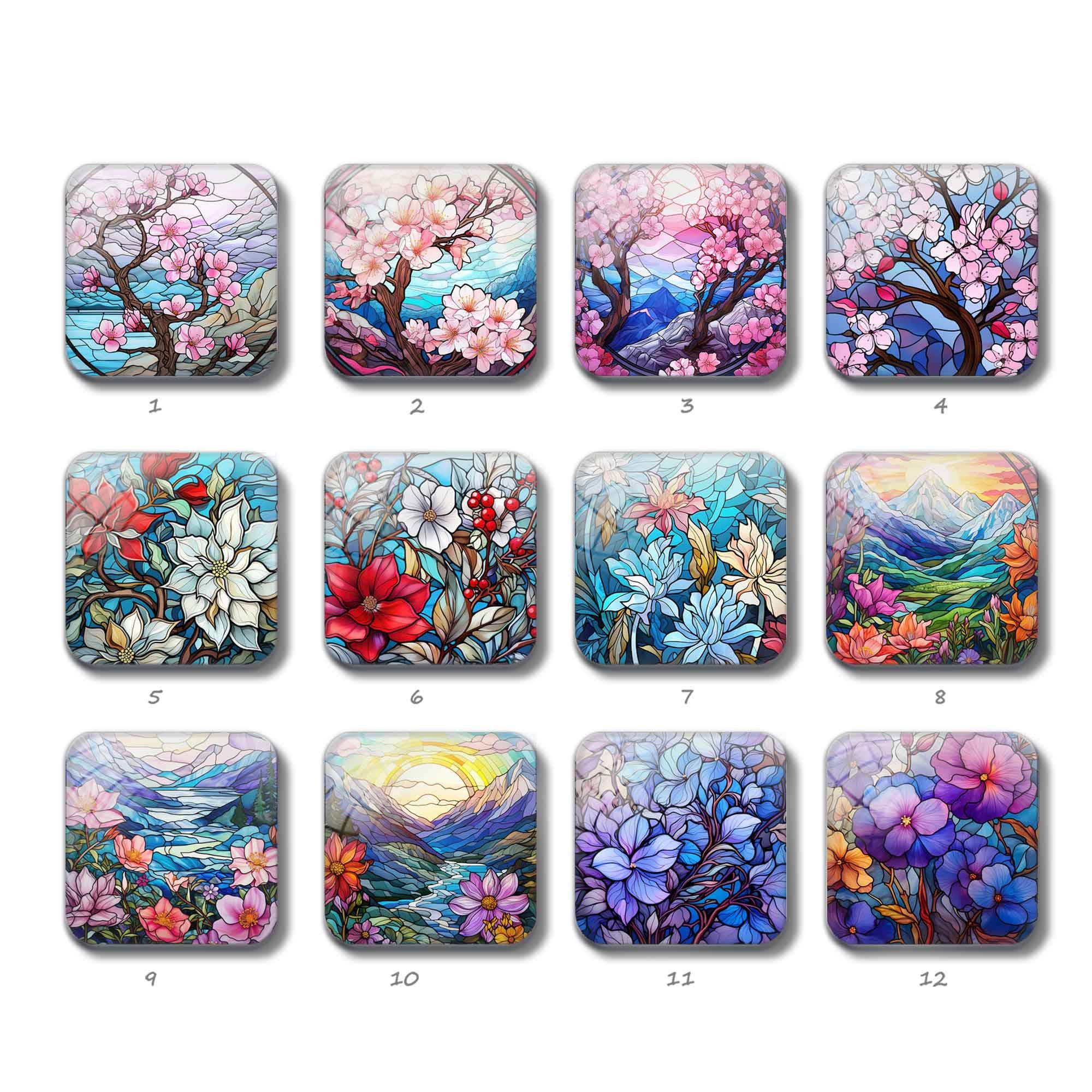 Floral Square Cabochon,sakura Image Flat Square Glass Dome , 10mm 12mm ...