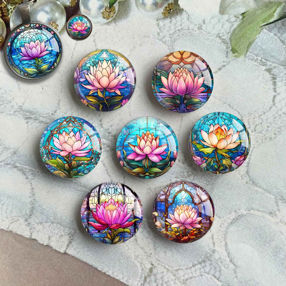 Lutus Cabochon, Flower Image Glass Dome,stained Glass Picture Cameo ...