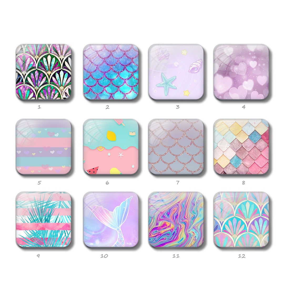 Mermaid Square Cabochon, Mermaid Scale Image Glass Dome , 12mm 14mm ...