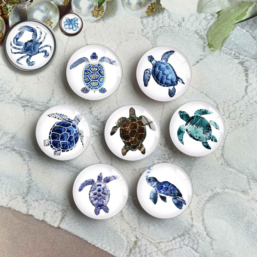 Blue Turtle Cabochon, Sea Turtle Image Glass Dome, Sea Animal Picture ...