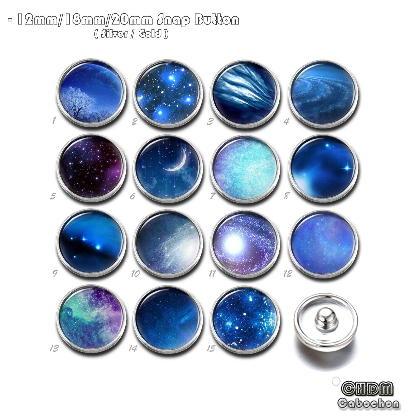 Galaxy Cabochon Snap Button12/18/20mm Silver/gold Snap Button - Etsy
