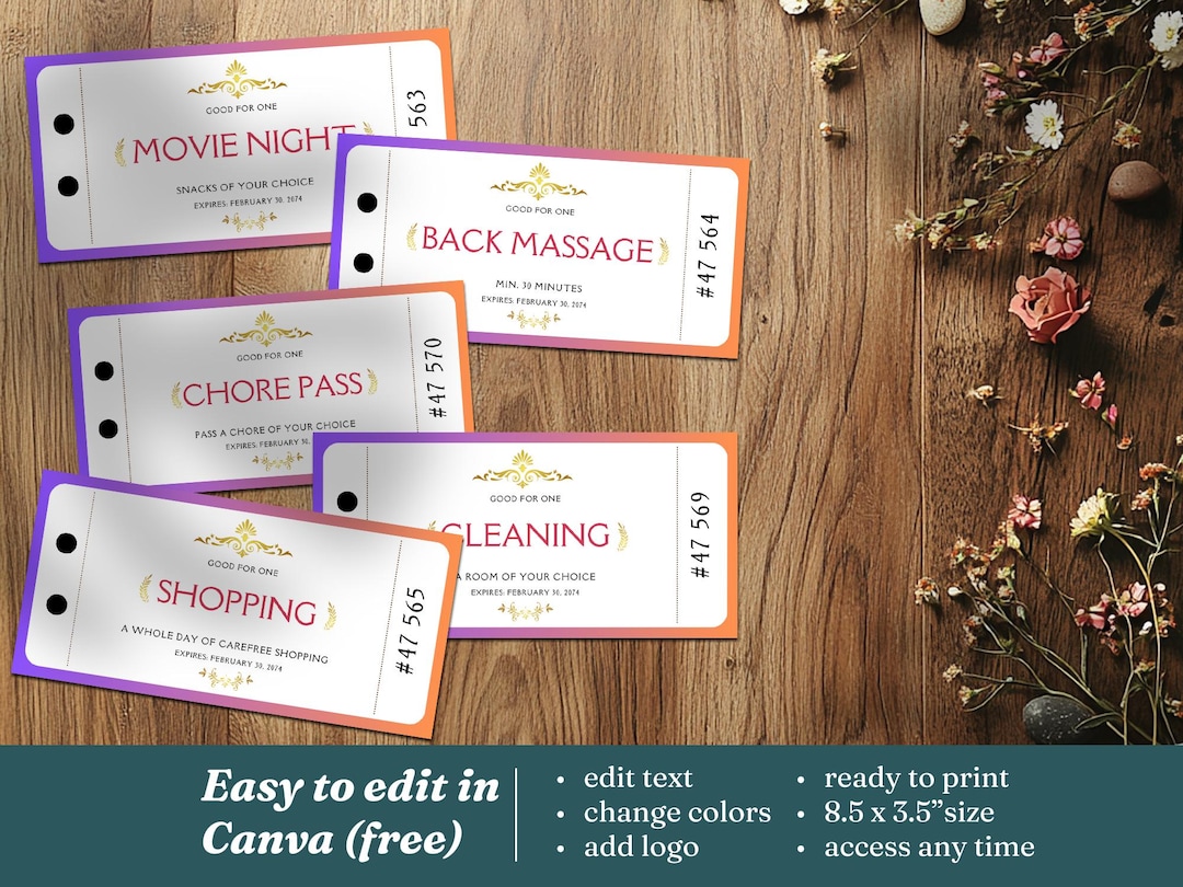 Coupon Book Template | Printable Gift Coupons | DIY Gift Vouchers ...