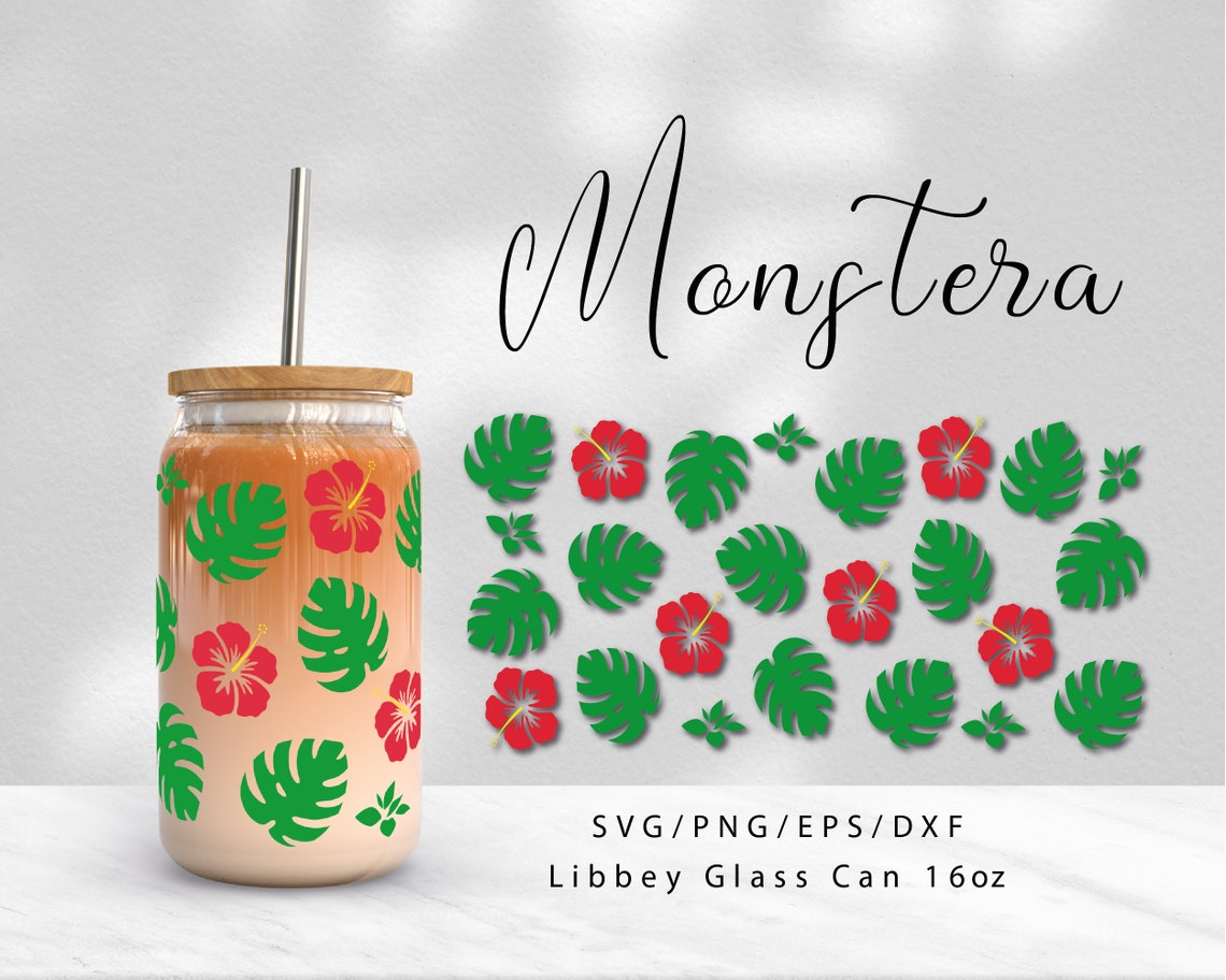 16oz Libbey Glass Can Wrap Monstera Leaf Libbey Glass Files for Cricut ...
