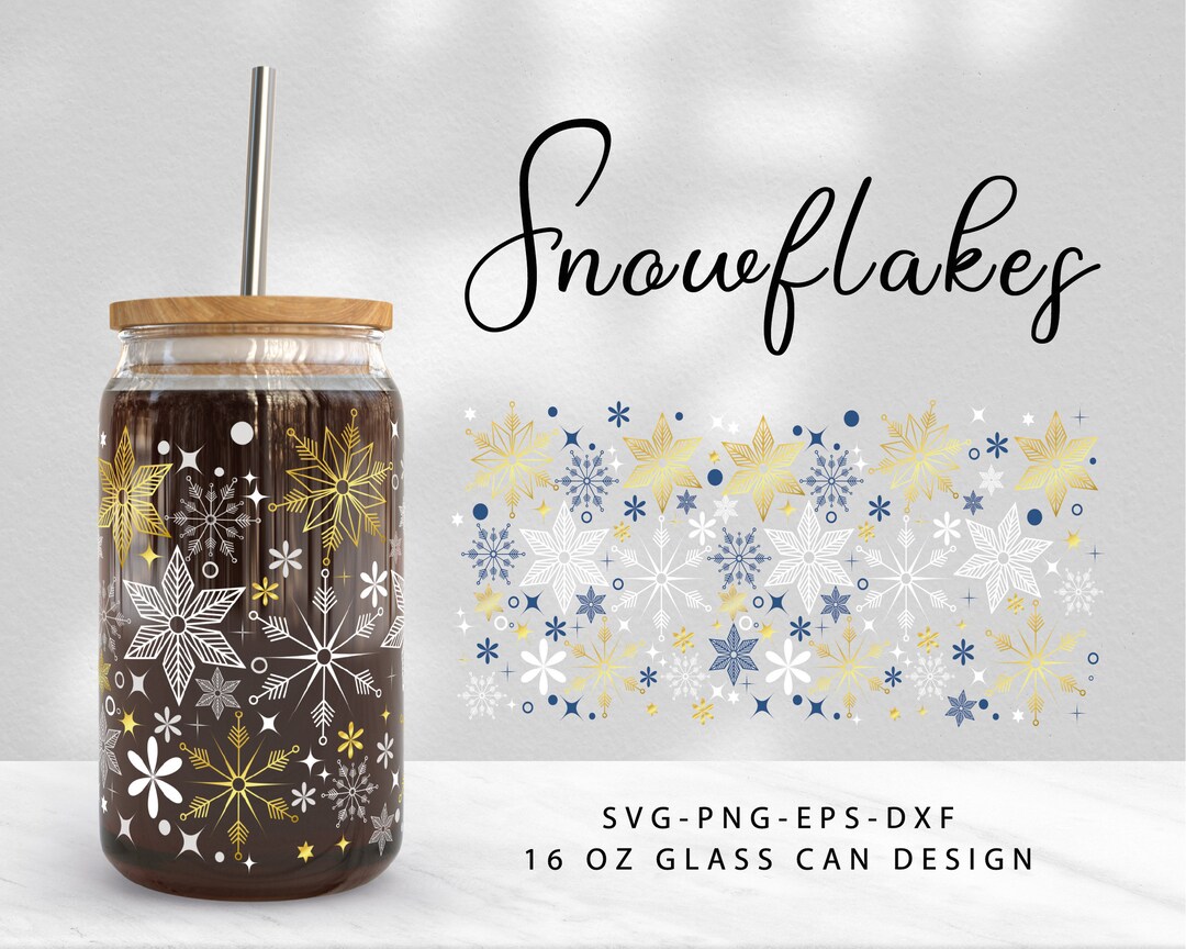 16 Oz Libbey Glass Can Wrap Snowflakes Svg Files for Cricut - Etsy