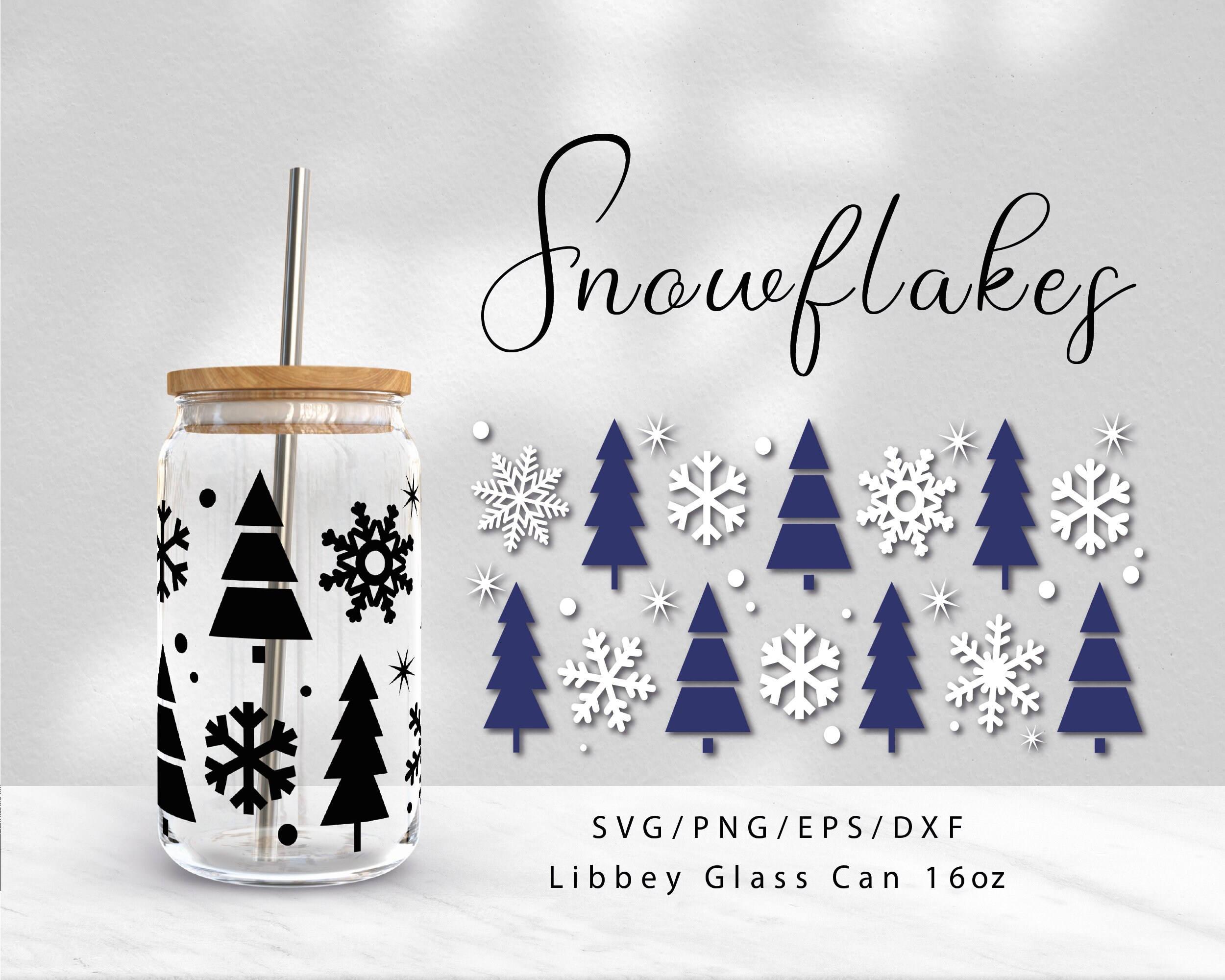 Snowflakes Svg 16oz Libbey Glass Can Wrap Snowflakes Tree Files for ...