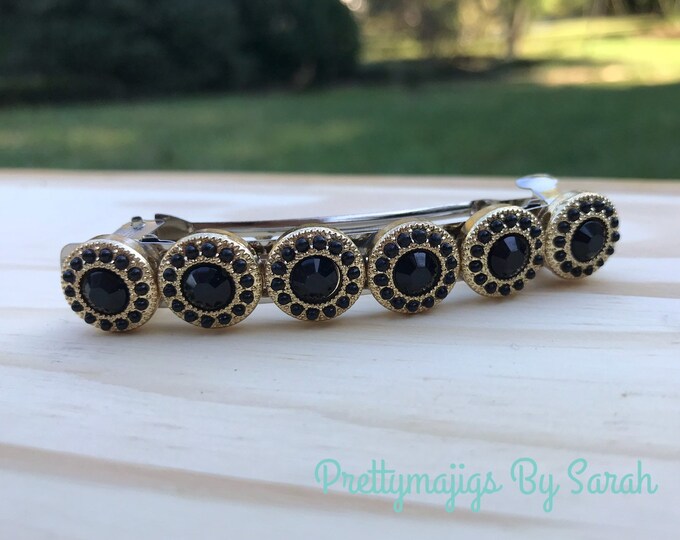 Two Vintage Braid Barrettes, Gold/black Oval, Gold/white W/faux Pearls ...