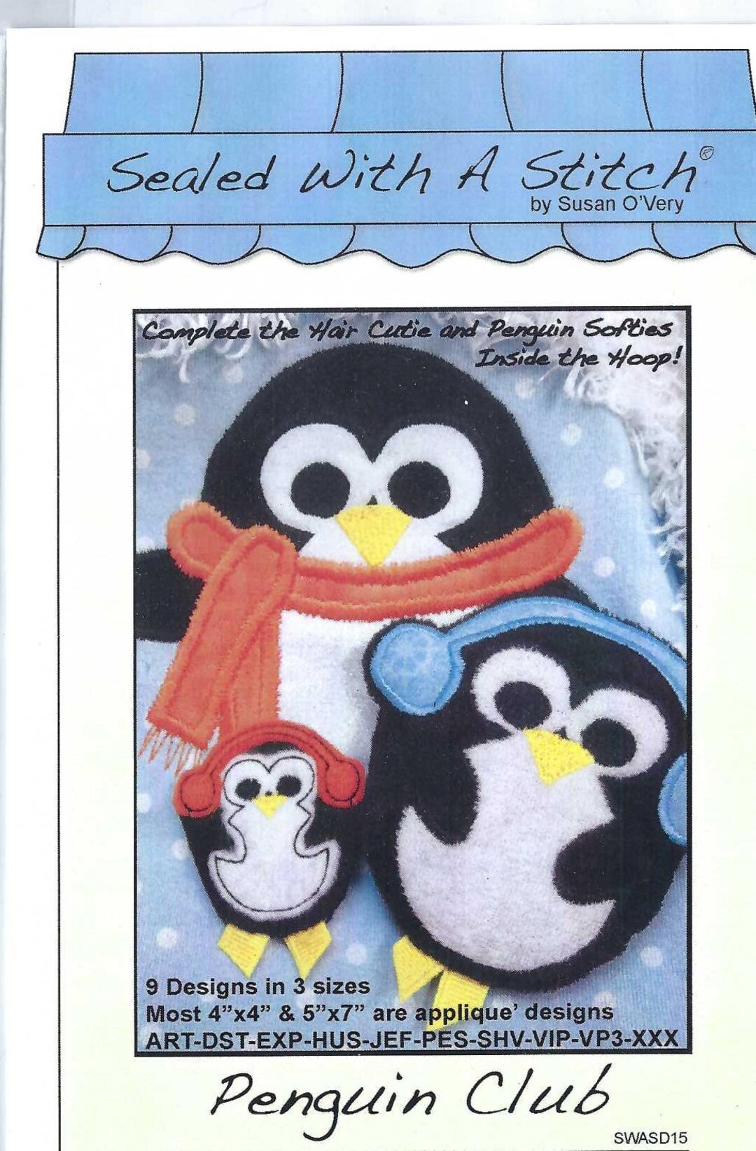 Machine Embroidery Design , Made in the Hoop Penguin Club,penguin Hair ...