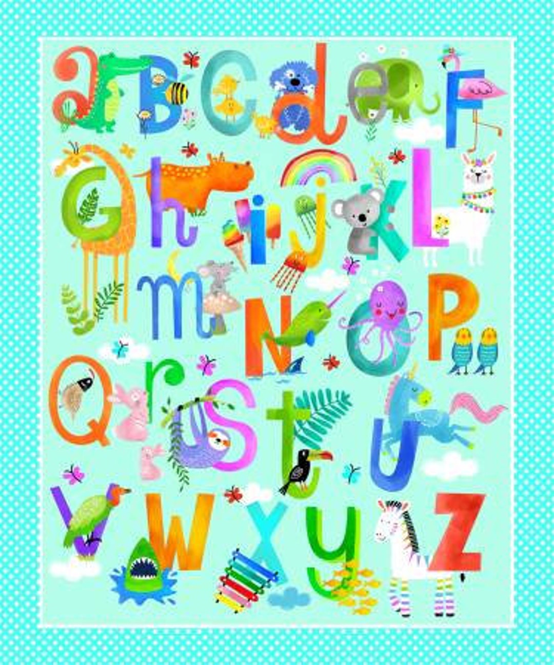 Alphabet Fabric Panel- Blue -ABC Kids Quilt Panel -wee Ones , Perfect ...