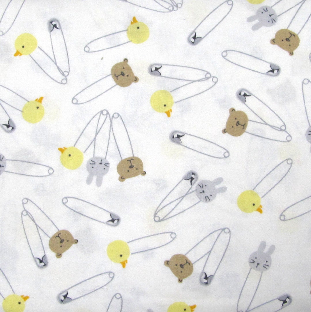 Gender Neutral Baby Cotton Fabric by the Yard, Diaper Pins Design ...