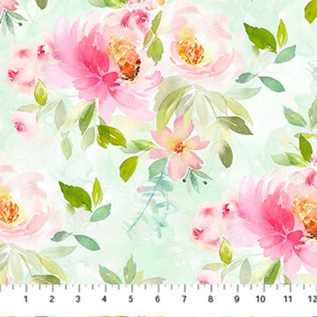 Cotton Floral Quilt Fabric ,sweet Surrender Romantic Floral seafoam ...