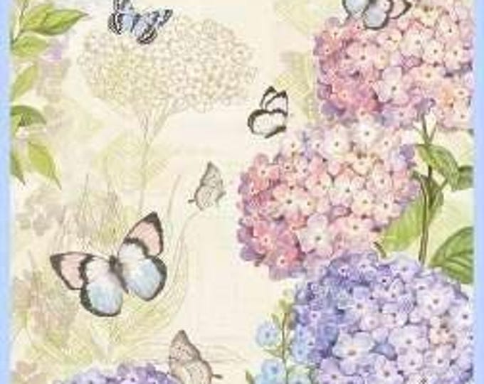 Hydrangea Mist Fabric Panel, Floral Butterflies Fabric Panel ,susan ...