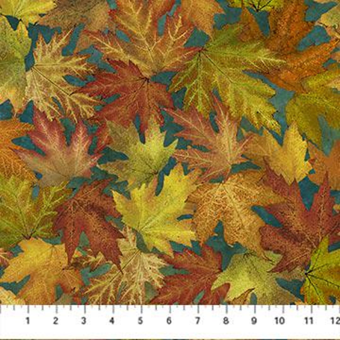 Fall Leaves Fabric by the Yard -harvest Colors, Green, Gold, Rust ...