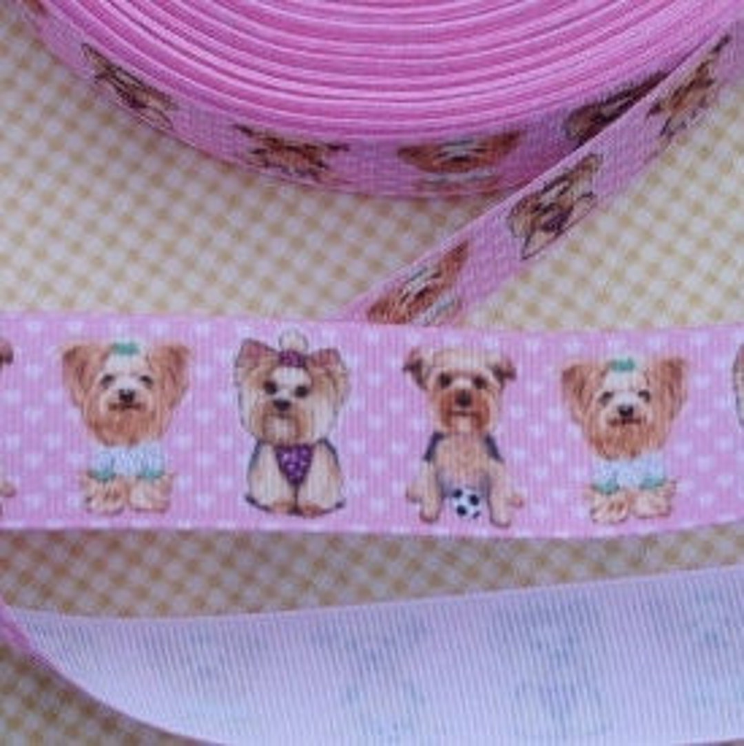 Dog Grosgrain Ribbon- Yorkie Dog , 7/8", Pink, by the Yard ...