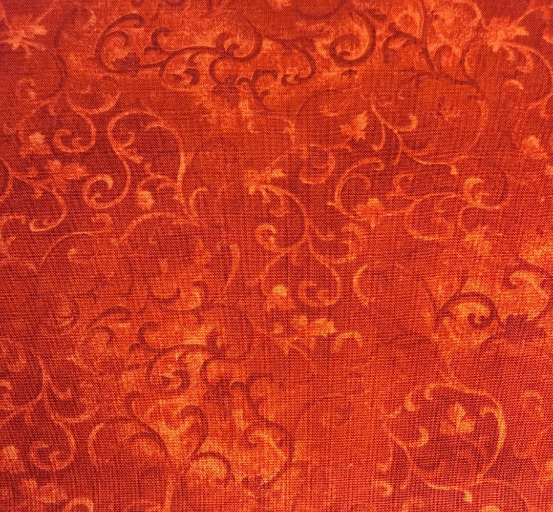 Rust Orange Cotton Fabric , Scroll, Quilting , Sewing, Baby Quilts ...