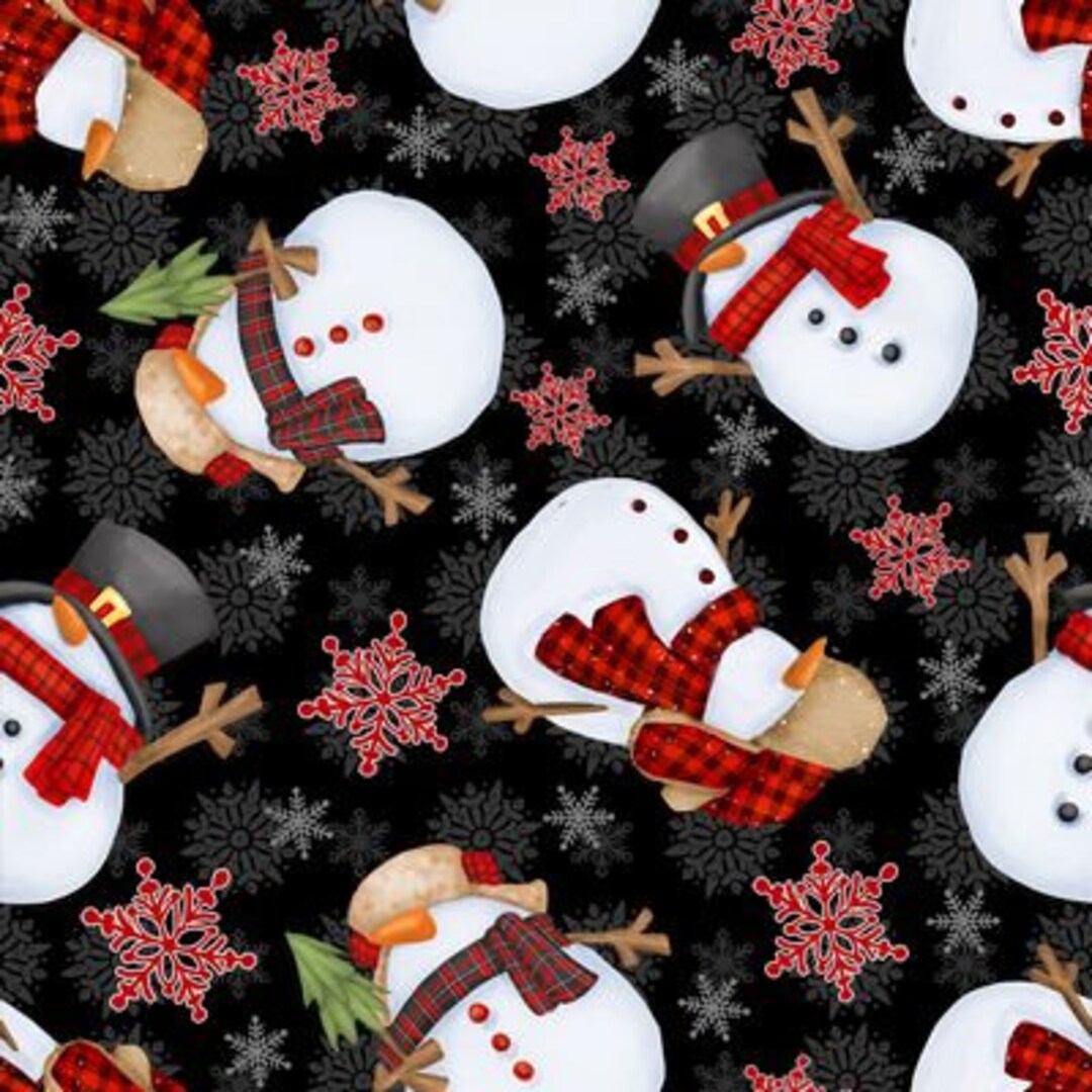 Festive Christmas Snowmen Fabric by Henry Glass Black Cotton Yardage - Etsy