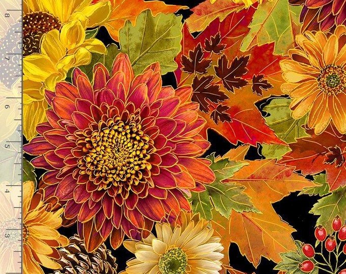 Fall Floral Fabric - Harvest Bouquets W/metallic- by the Yard - 100% ...