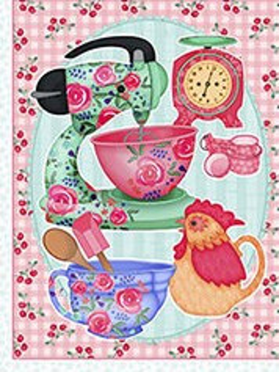 Retro Kitchen Baking Theme Fabric Panel Baker's Dozen Mixer & Measuring ...