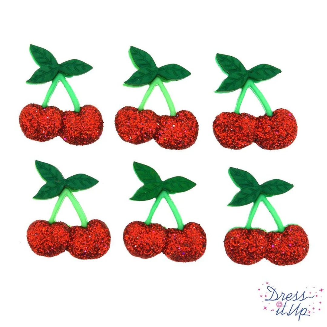 Glitter Cherry Buttons -sewing Buttons, Dress It Up, Junk Journal ...