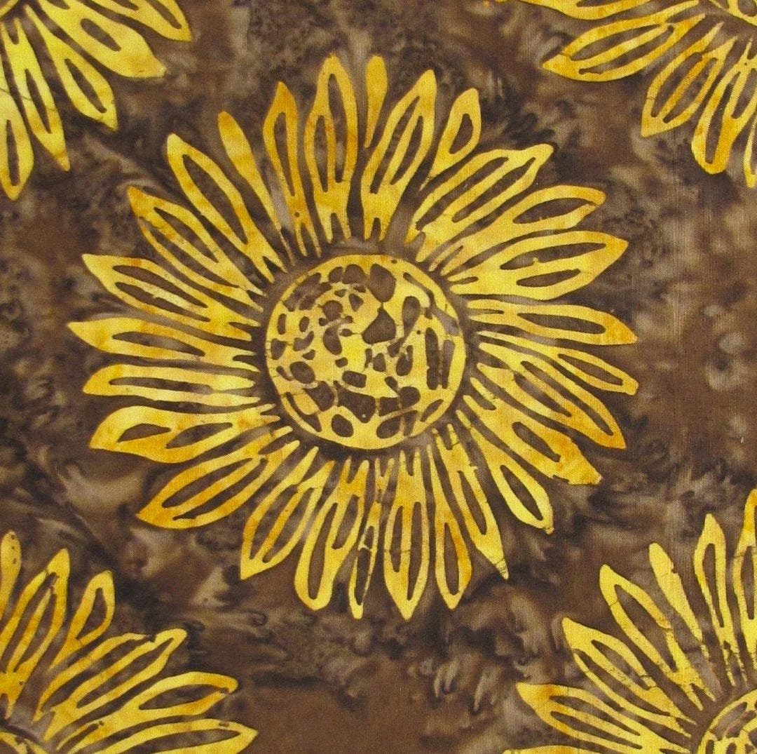Brown Sunflower Cotton Batik, Batavian , by the Half Yard,continuous ...