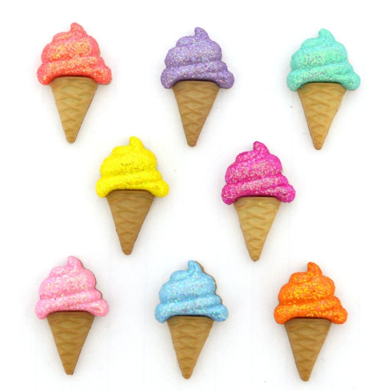 Ice Cream Cone Shank Buttons -shimmering Glitter , Food Buttons ,add a ...
