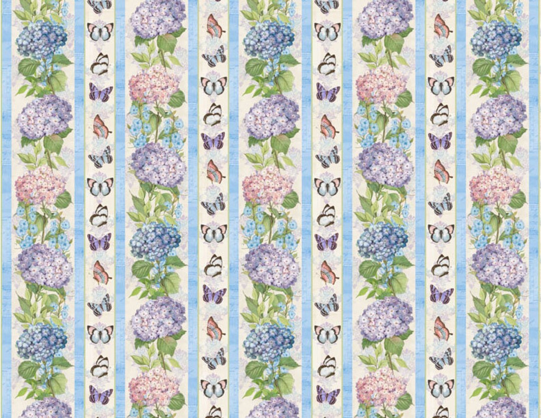 Hydrangea Mist Floral Fabric ,repeating Stripe Multi, Wilmington Prints ...