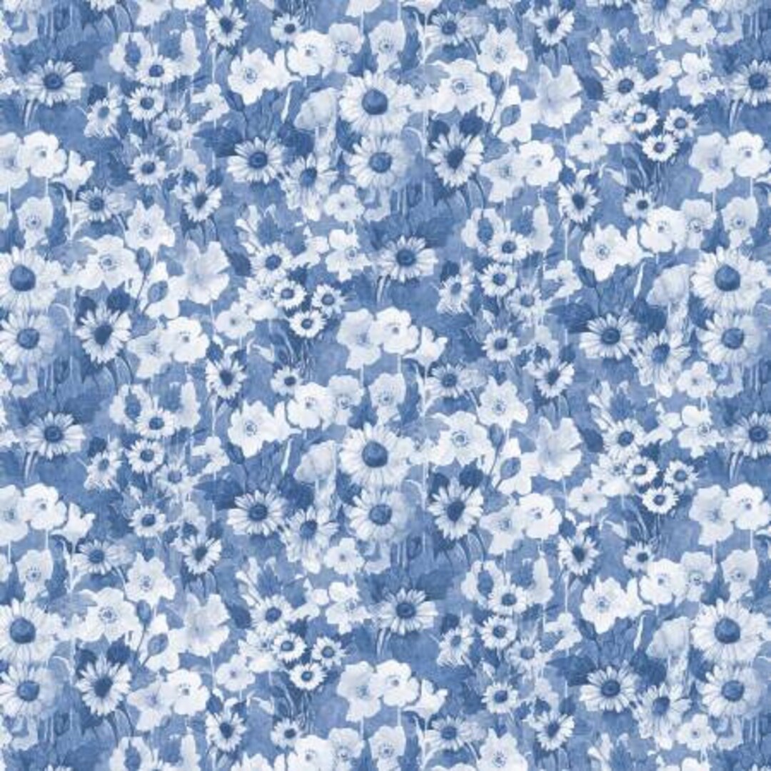 Blue Packed Flower Cotton Fabric , Home to Roost, Wilmington Prints ...
