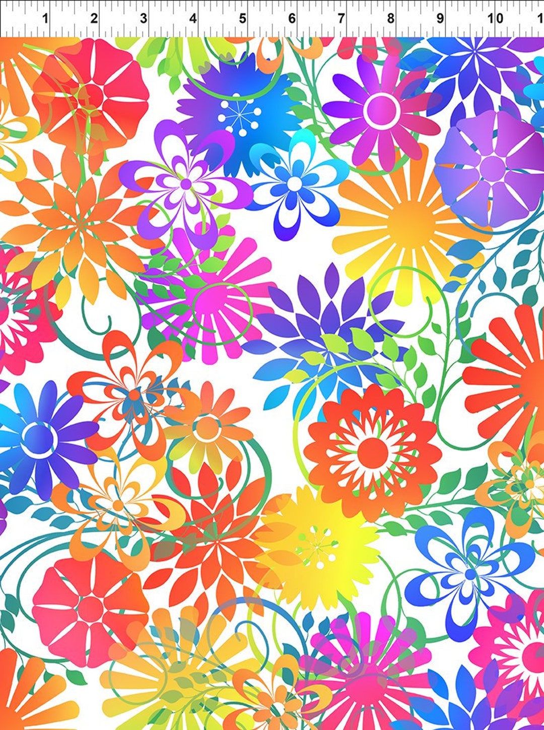 Bright Bold Floral Fabric - Pawsitivity - by Jason Yenter , Cotton ...