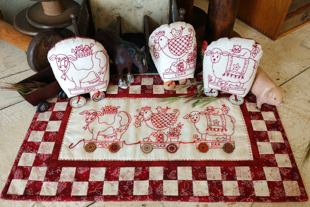 Redwork Machine Embroidery Pull Toy Farm Animals , CD - Etsy