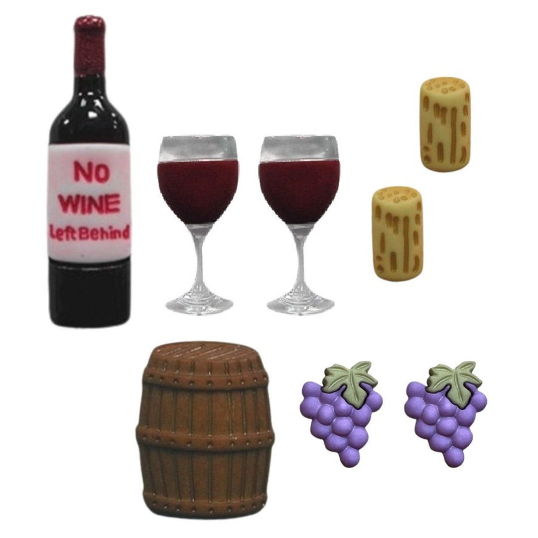 Vineyard Button Pack, Wine Bottle, Wine Glasses, Wine Corks, Grapes ...