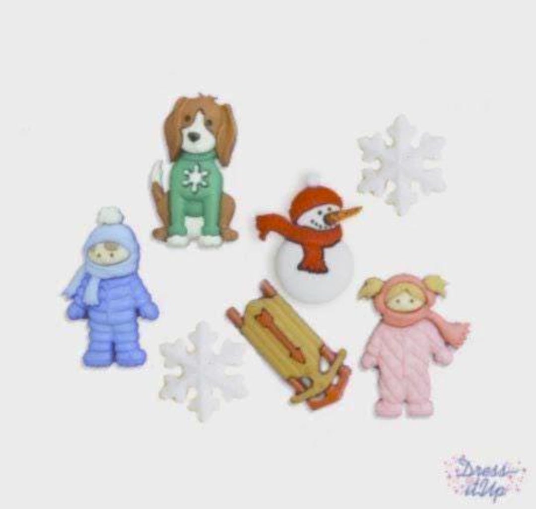 Bundle up Winter Button Pack, - Dog, Sled, Snowflake, Children ...
