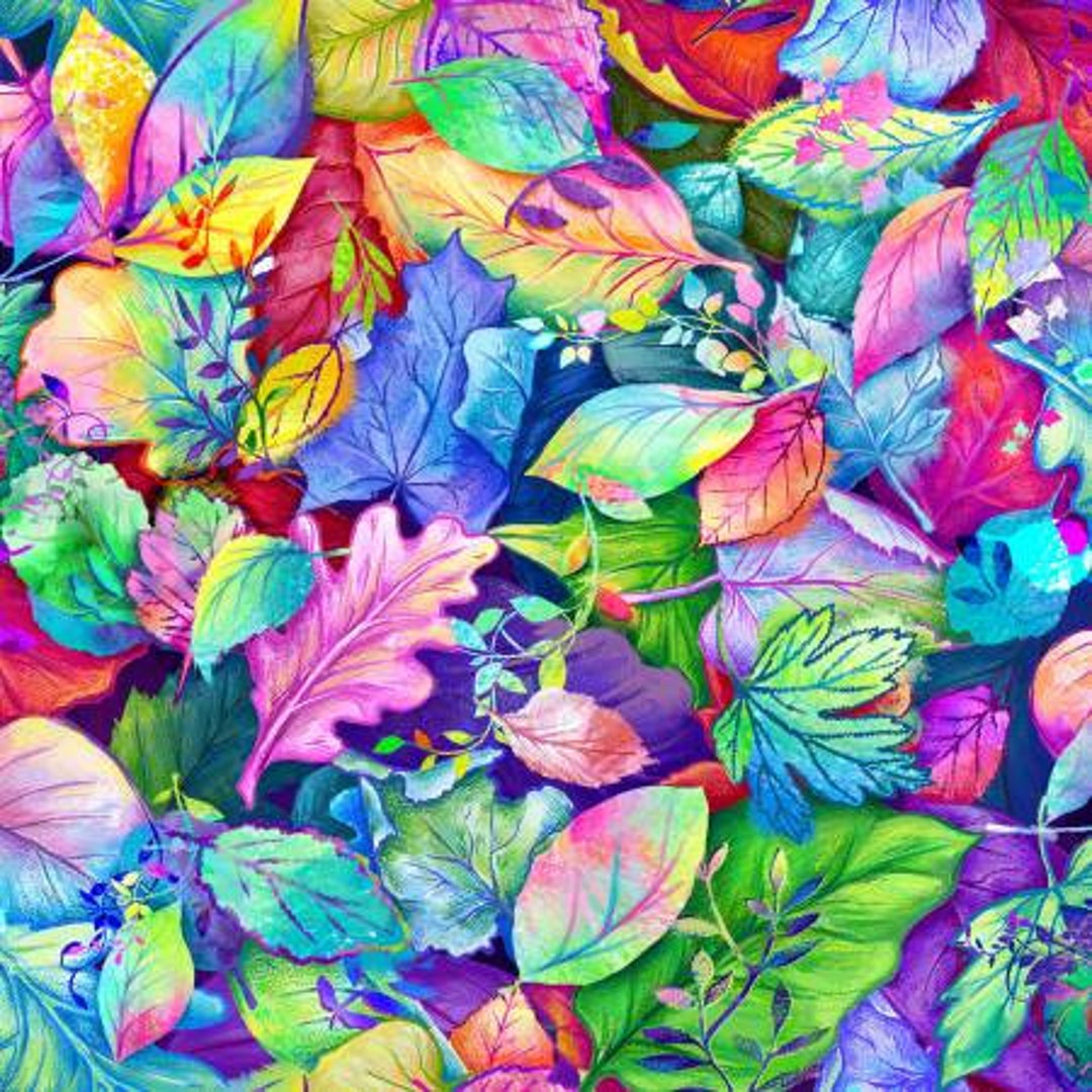 Mystic Colorful Multi Leaves , OASIS FABRICS, by the Yard - Etsy