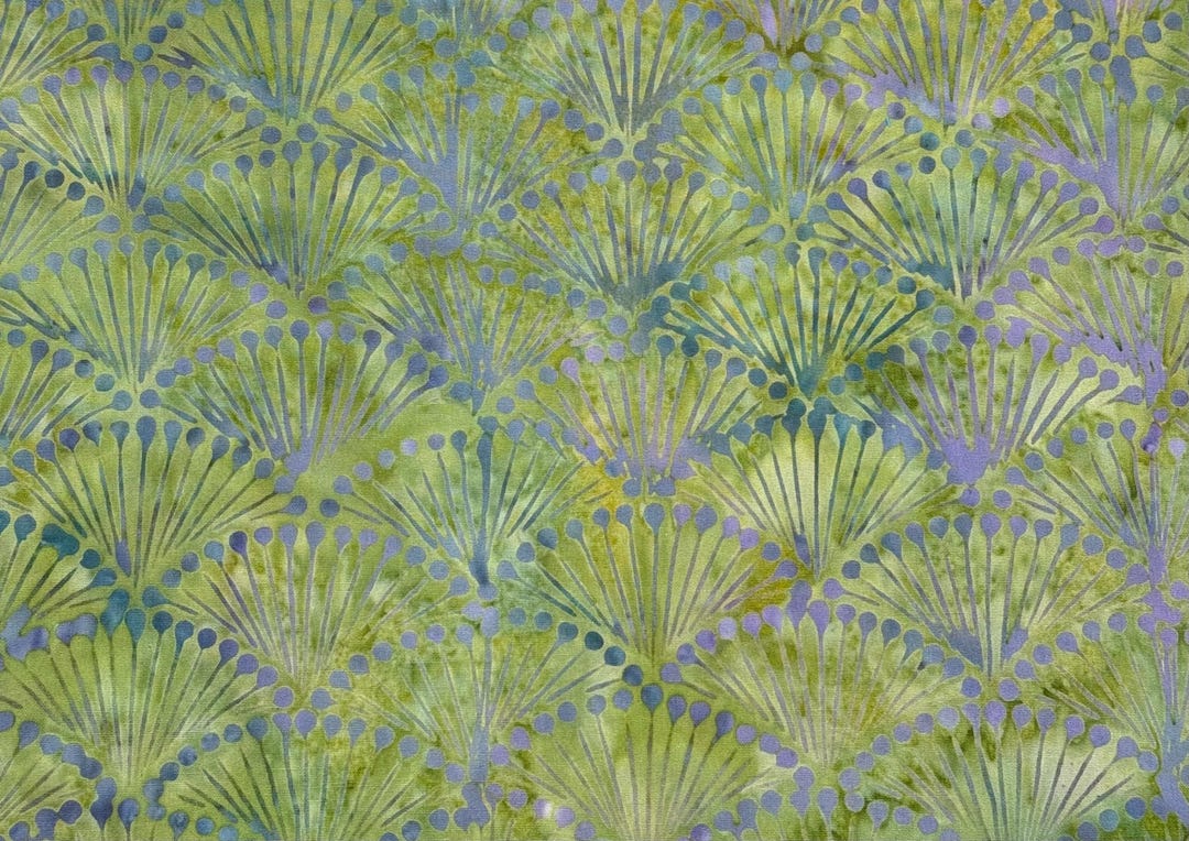 Green Purple Clam Shell Batik Cotton Fabric, Continuous Cuts (1/2 Yard ...