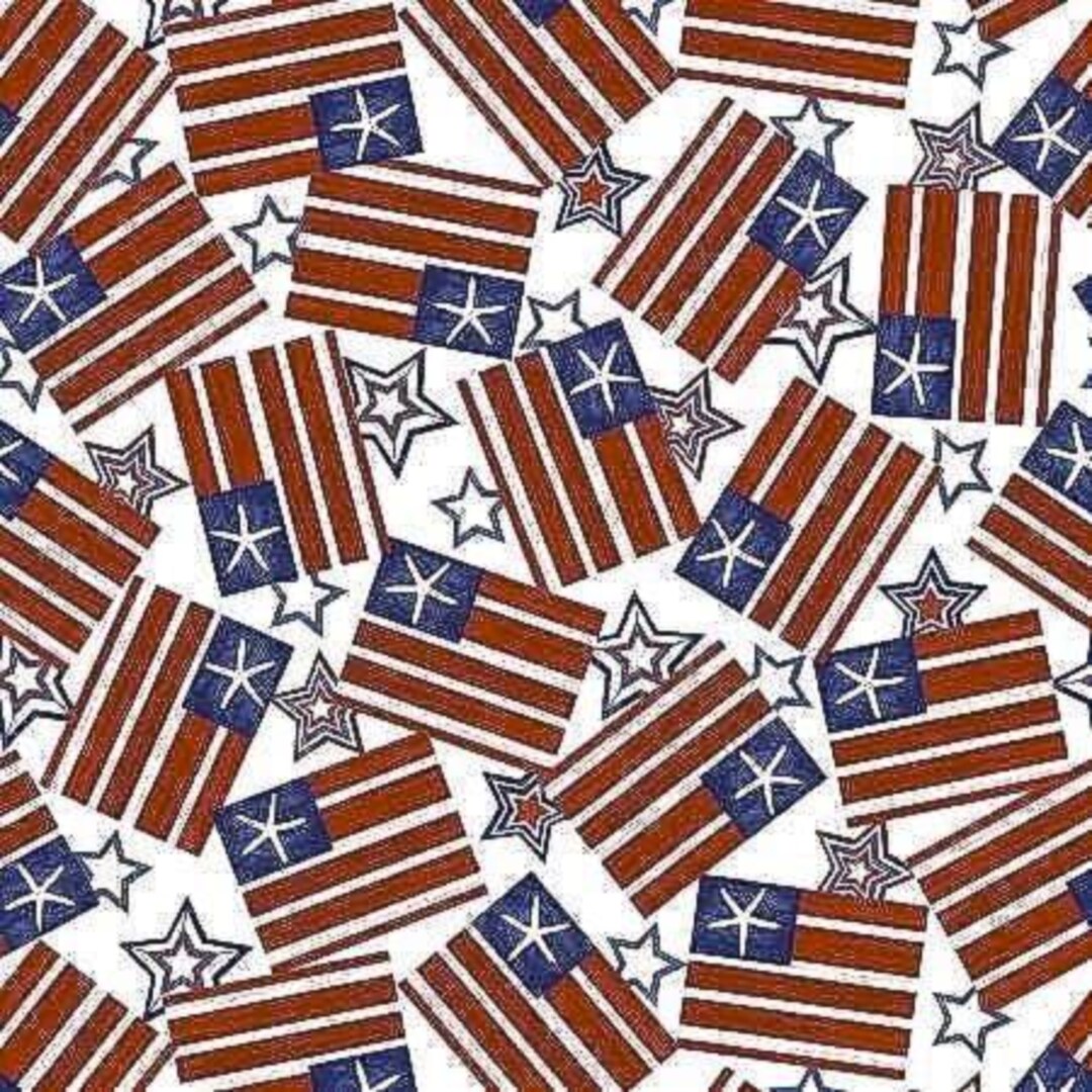 Patriotic Flag Cotton Fabric- White Flags Star Stripes - by the HALF ...