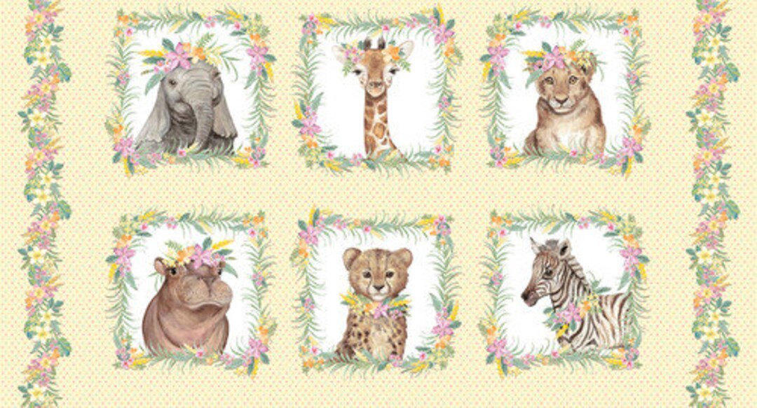 Panel Zoo Animal Fabric for Baby, All Big Things Start Small, Craft ...