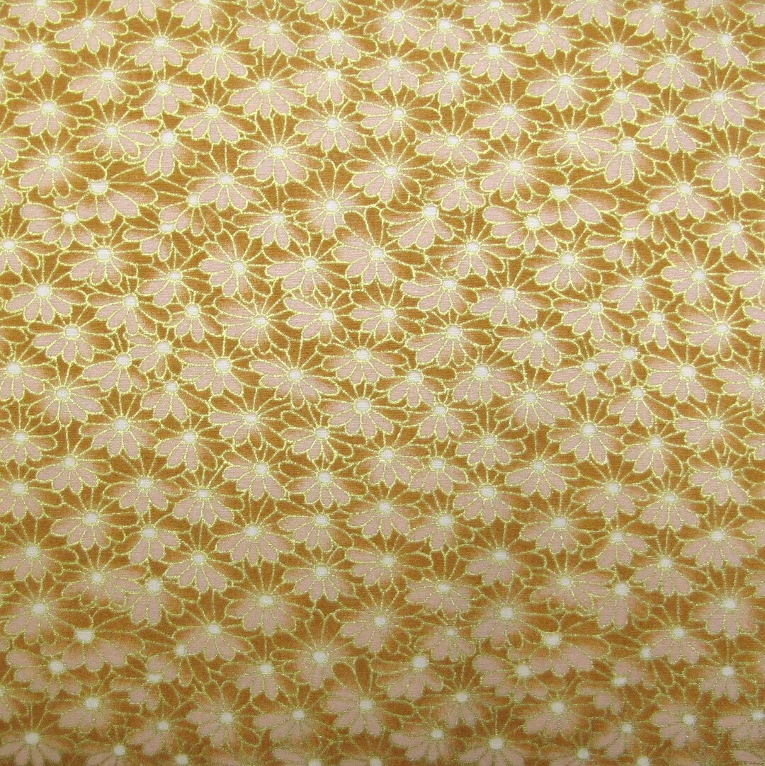 Floral Metallic Fabric- Apricot/ Peachy- Mikoto Collection-cotton by ...
