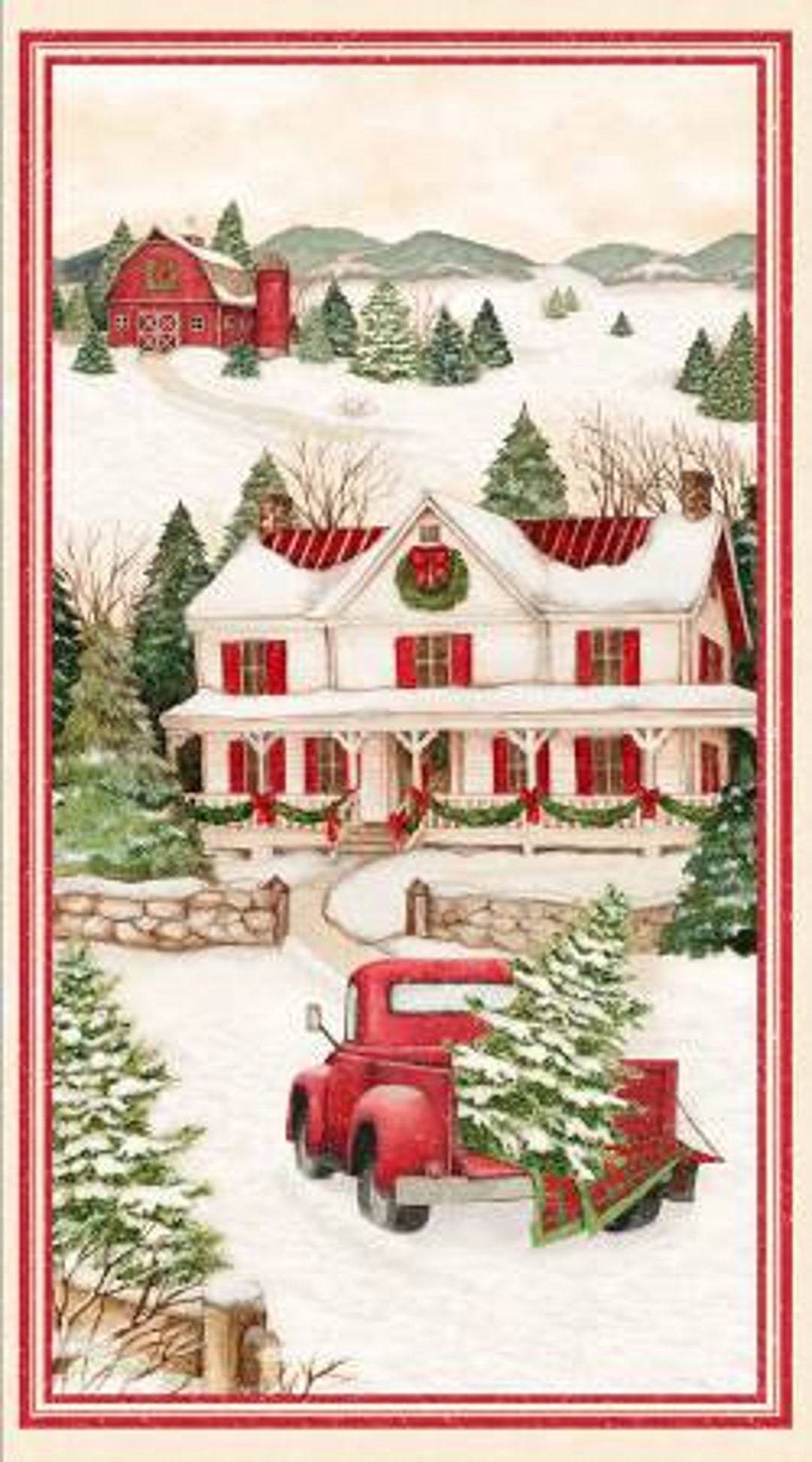 Farm Quilt Panel, Evergreen Farm, Winter - Etsy