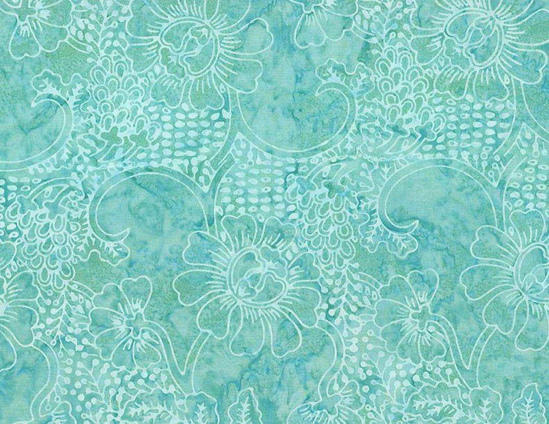 Tropical Floral Aqua Batik Cotton Fabric, by the Yard ,wilmington ...