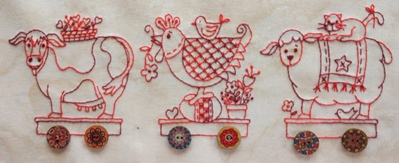 Redwork Machine Embroidery Pull Toy Farm Animals , CD - Etsy