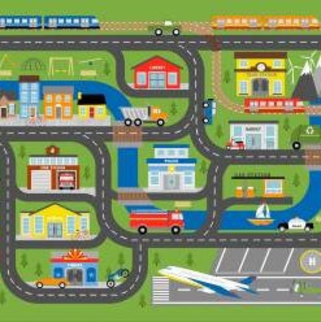 Things That Go Road Map Playmat Fabric Panel by Clothworks - Etsy